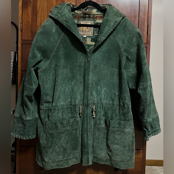 Winlit | Jackets & Coats | Winlit 969 Dark Green Suede Jacket With ...
